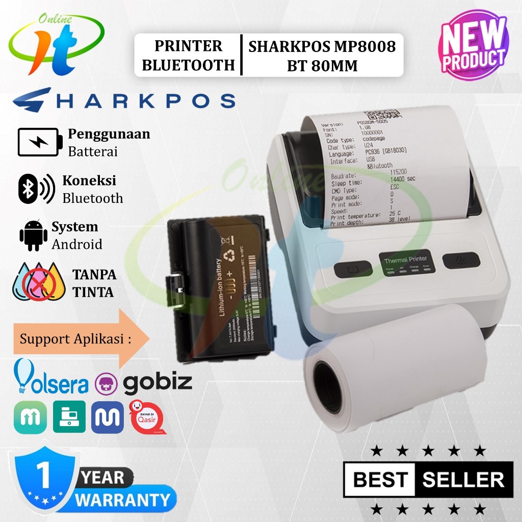 Jual Printer Bluetooth 80mm Thermal RPP02N Sharkpos MP8008 Cetak Struk ...