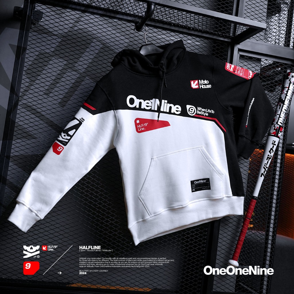Jual Oneonenine Ksr Hoodie HalfLine Black White Series - Sweater Motor ...