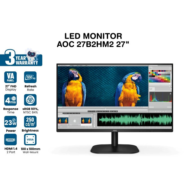 Jual Monitor LED AOC 27B2HM2 27" FHD 1080p 100Hz HDMI 1.4x2 Vesa ...