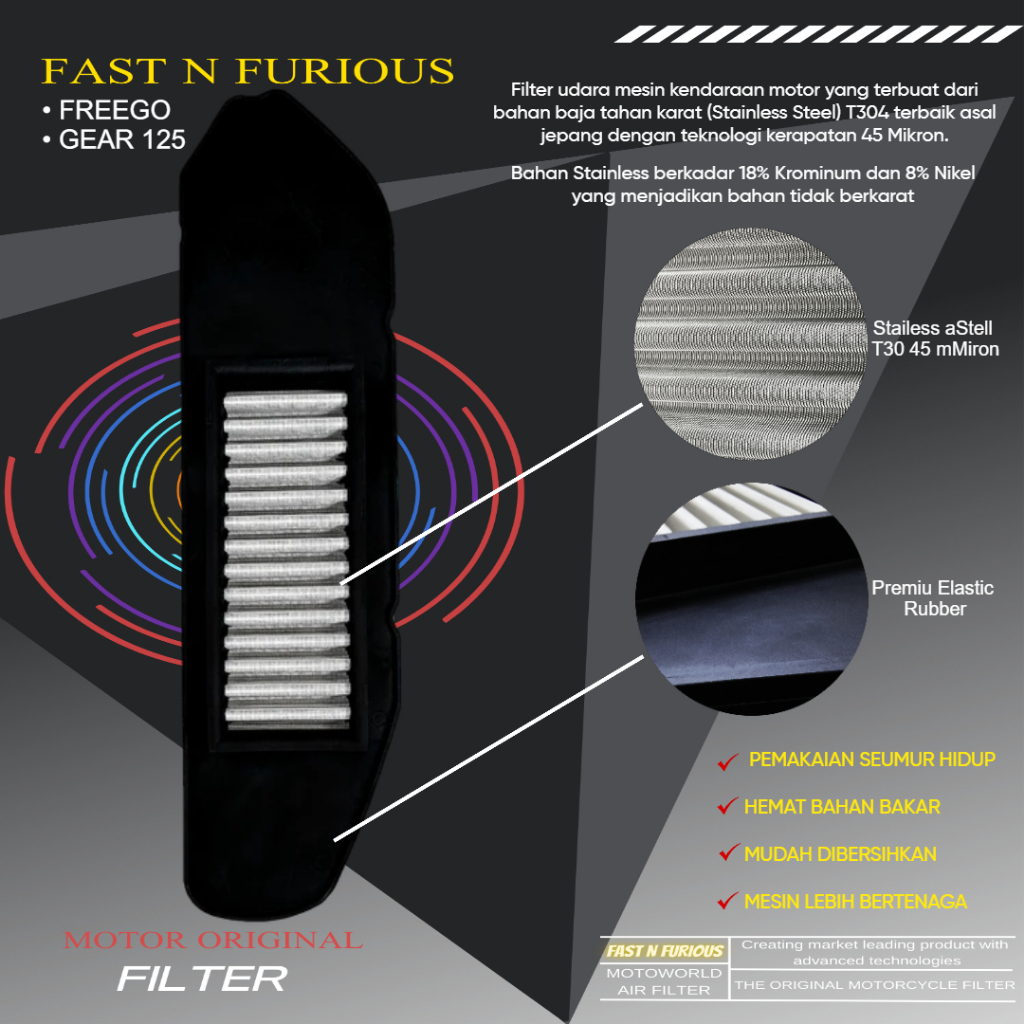 Jual Filter udara stainless saringan udara Yamaha Freego Free-go Gear ...