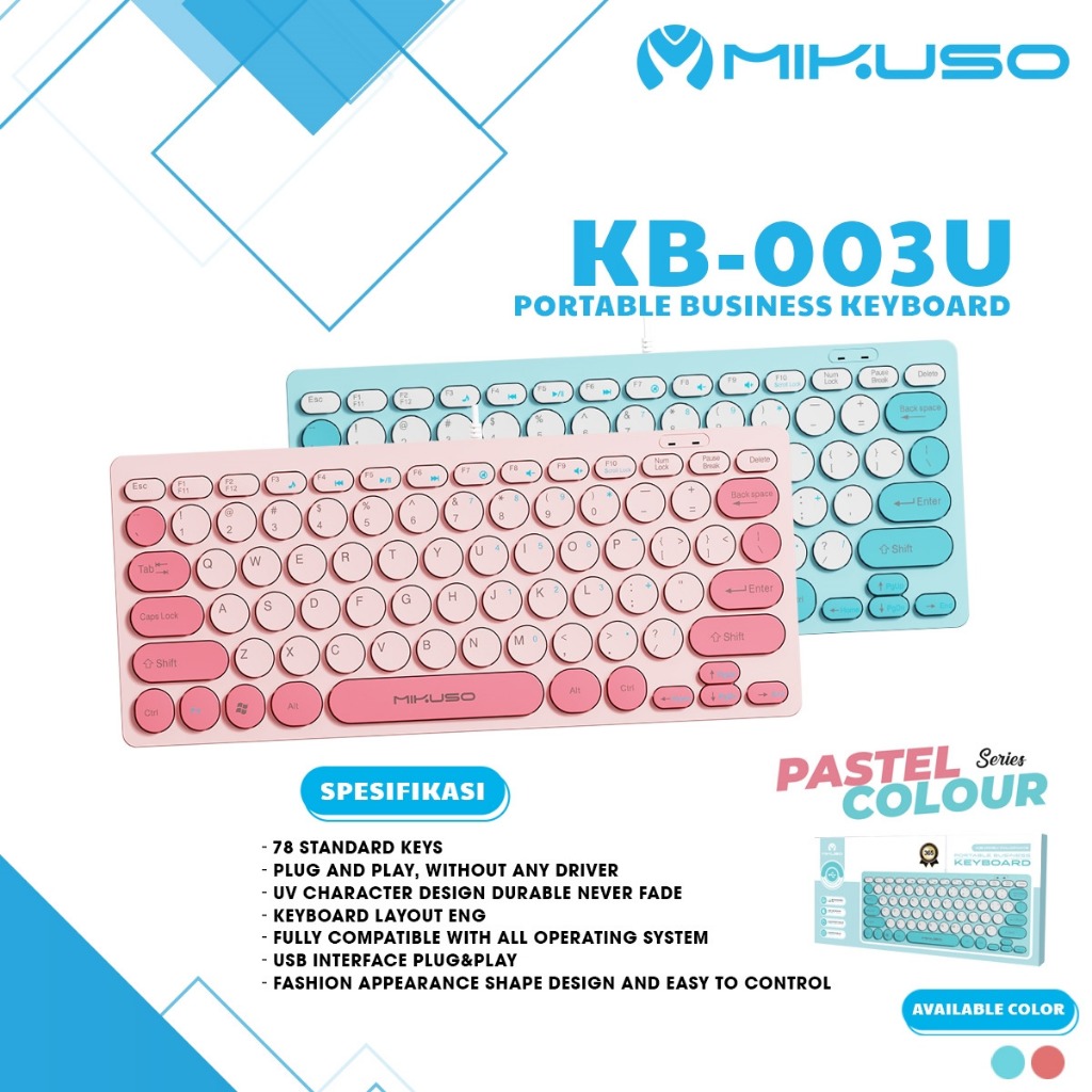 Jual Mikuso KB-003U Mini Portable Wired USB Keyboard Pastel Colour ...