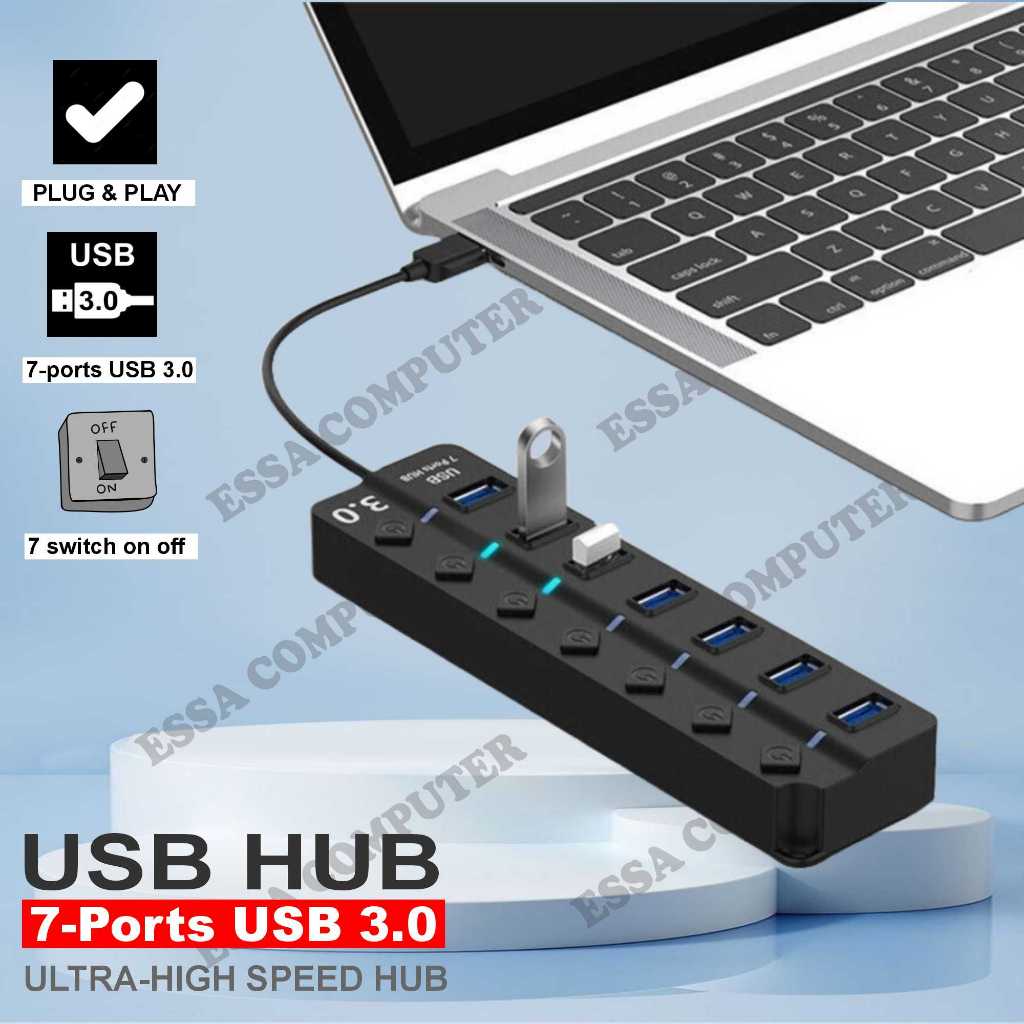 Jual USB HUB 3.0 7 PORT ON OFF LED PANJANG 1.2 METER | Shopee Indonesia