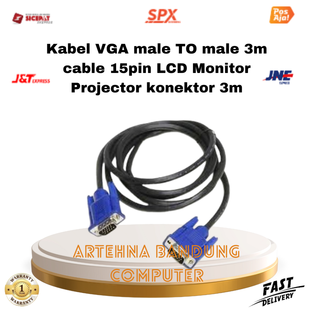 Jual Kabel VGA male male 3 m cable 15pin LCD Monitor Projector konektor 3m BANDUNG | Shopee ...