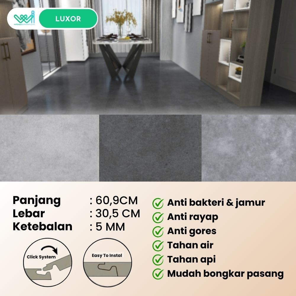 Jual Lantai SPC Vinyl Klik Tanpa Lem - LUXOR - Click System Flooring - Plank SPC Lantai Kayu SPC ...