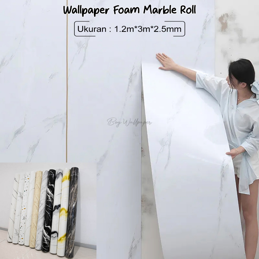Jual 1.2 x 3 Meter Tebal 2.5mm Wallpaper dinding Vinyl Marble Wallpaper ...
