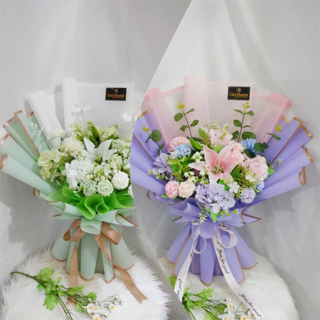 Jual Buket Bunga Hydrangea Mix Pom-pom dan Lily Latex Premium ...