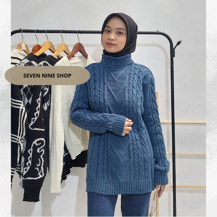 Jual Turtleneck Sweater Rajut Dewasa Oversize Motif Cable/sweater rajut ...