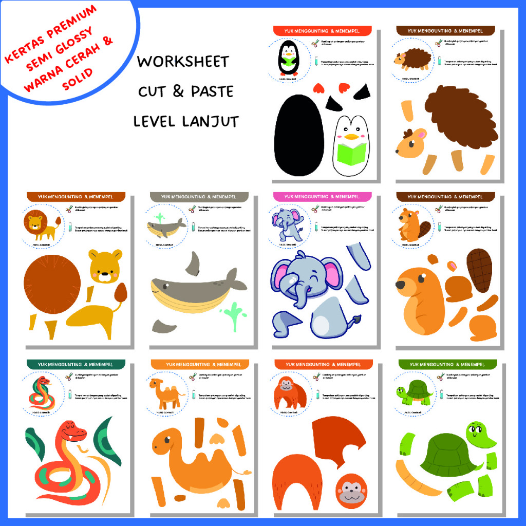 Jual ASHJENA Worksheet menggunting menempel anak - Lembar aktivitas ...