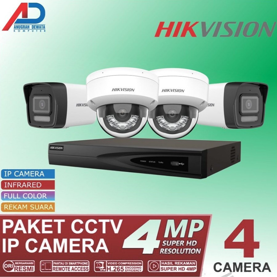 Jual PAKET CCTV IP CAMERA HIKVISION 4MP AUDIO 4 CAMERA FULL SET | Shopee Indonesia