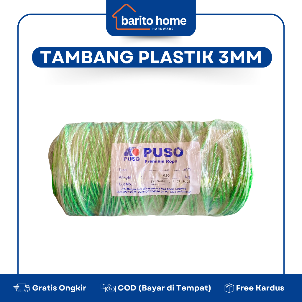 Jual Tali Tambang Plastik 3 MM PUSO (DIJUAL PER 1 ROLL) / Tali Tampar / Tali Kenur / Tali Jemur ...