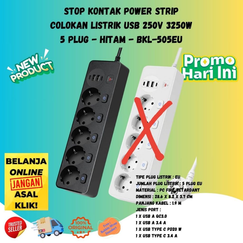 Jual Stop Kontak Power Strip Colokan Listrik USB 5 Plug 250V 3250W Multifungsi | Shopee Indonesia