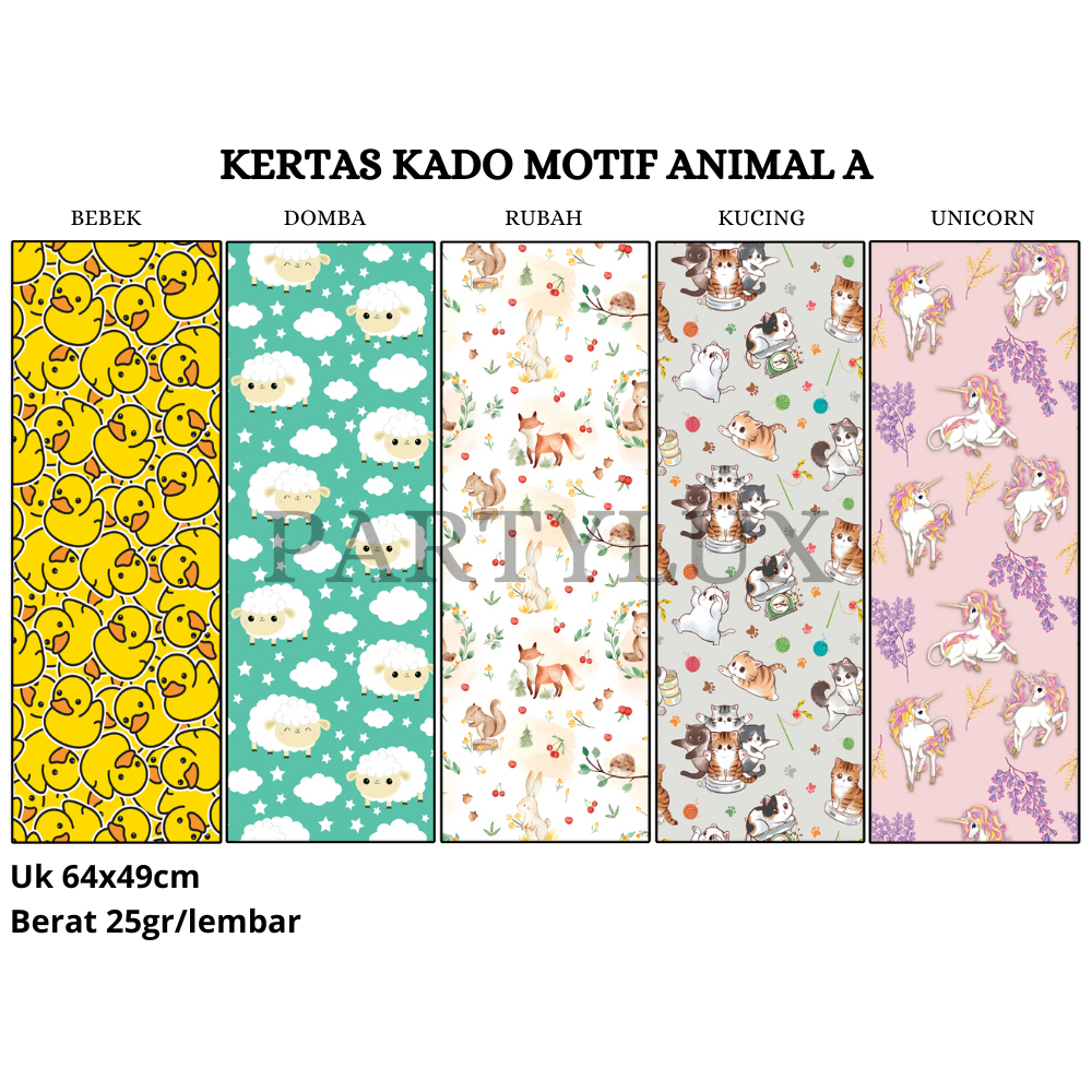Jual Kertas Kado Anak Motif Animal Lucu Karakter / Bungkus Kado Doff ...