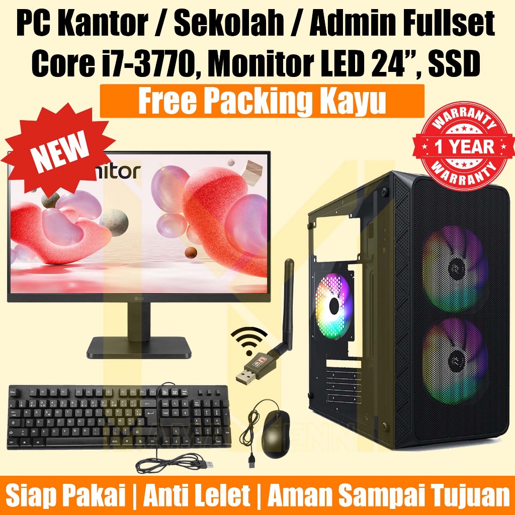 Jual PC Rakitan Kantor Core i7 3770 LG 22" Casing RGB RAM 16GB / Paket CPU Admin/Office/Sekolah ...