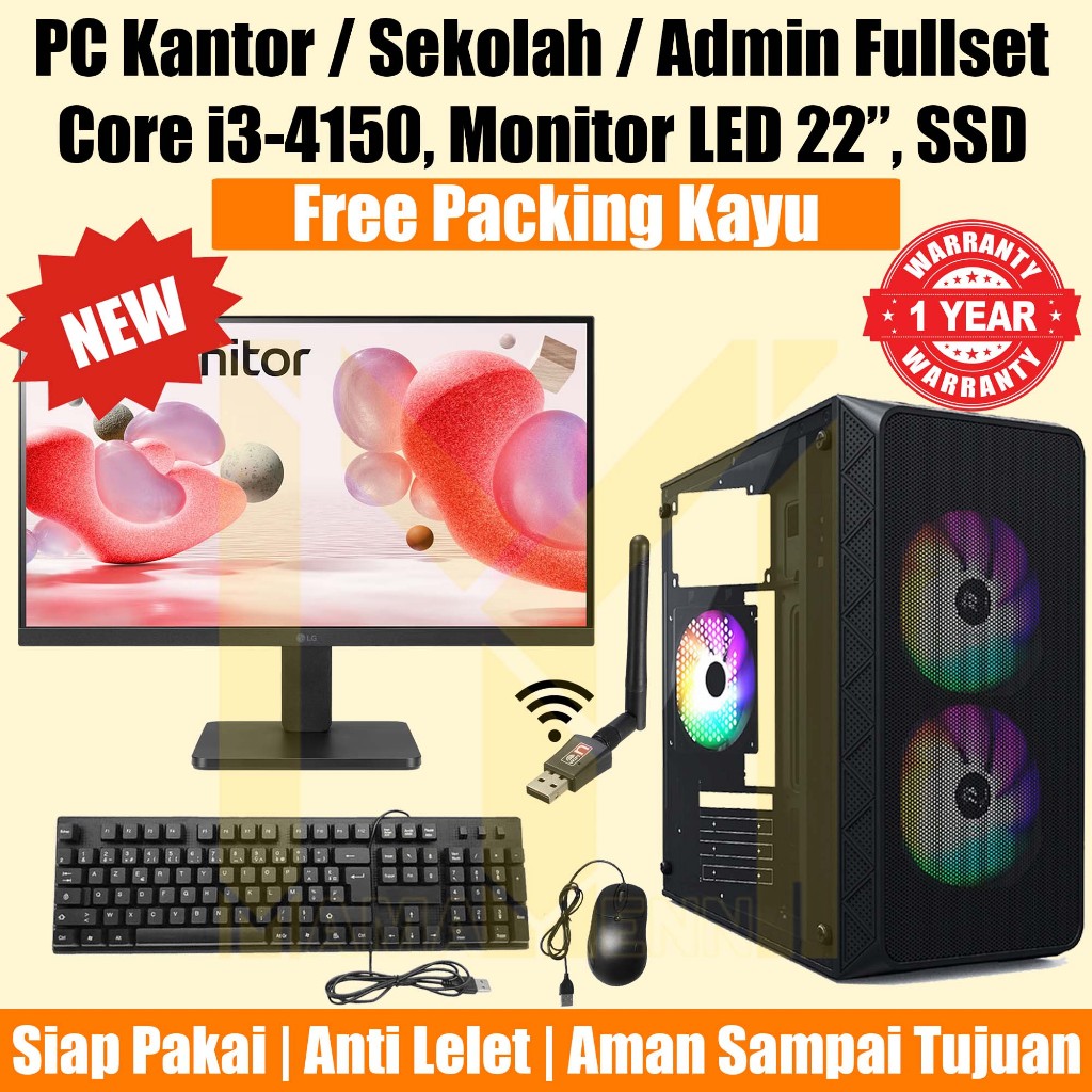 Jual PC Kantor Core i3 4150 LED 22" Casing RGB RAM 16GB /Komputer/CPU Rakitan Office/Admin ...