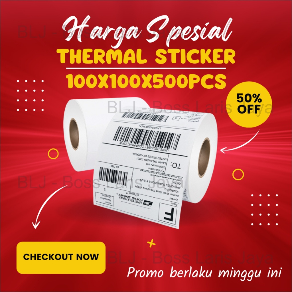 Jual KERTAS LABEL THERMAL STIKER RESI STICKER LABEL BARCODE ROLL UKURAN A6 100X100 MM ISI 500PCS ...
