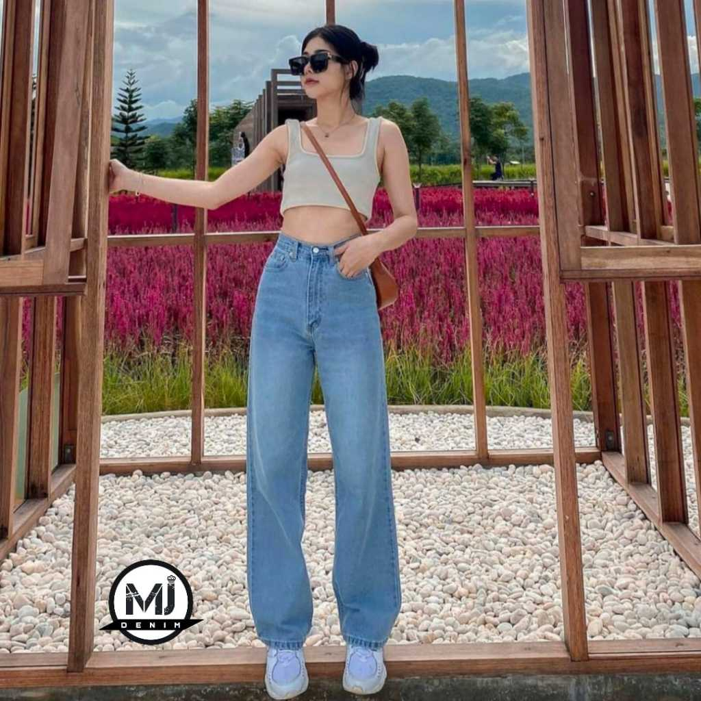 Jual MJ - Loose Pants Jeans Retro Straight Celana Jeans Wanita Loose ...
