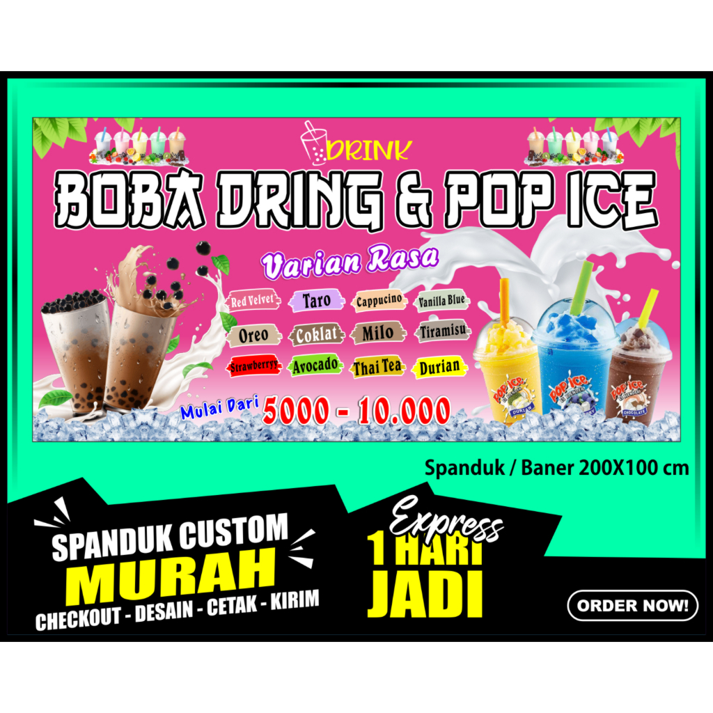 Jual Banner BOBA DAN POP ICE, Spansuk BOBA DAN POP ICE, 200X100 cm, COD ...
