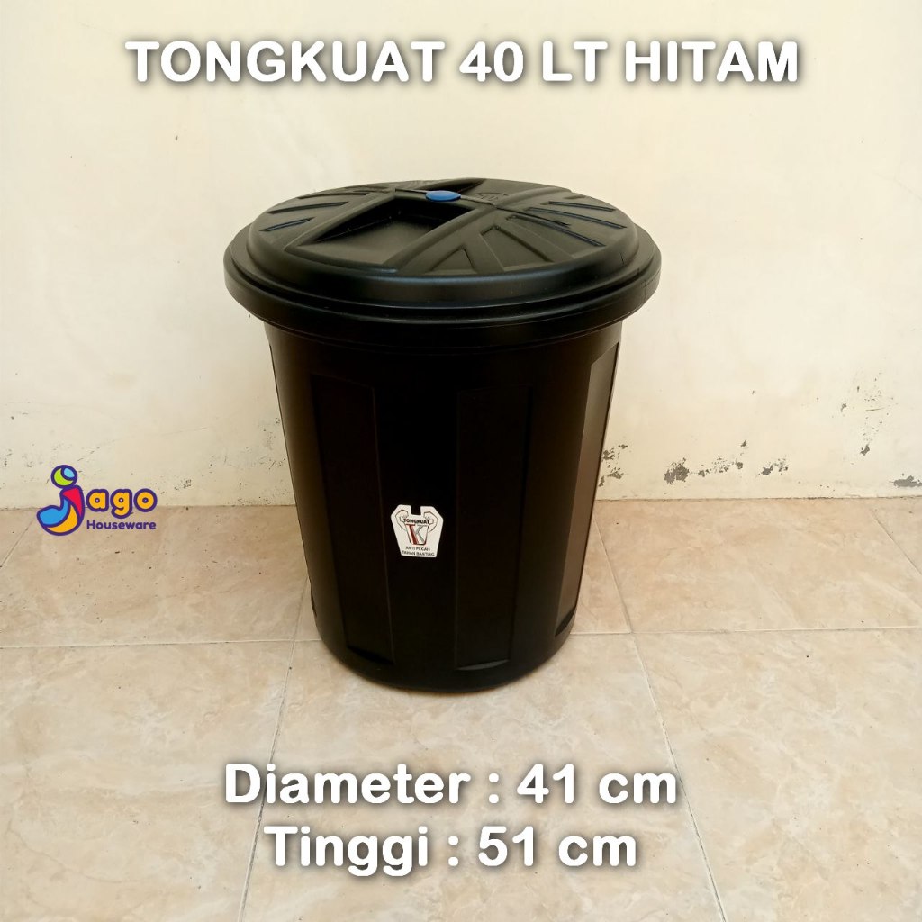 Jual Ember 40 Lt TongKuat Hitam Dengan Tutup, Tong Sampah / Air, Ember Plastik 40 Liter Tong ...