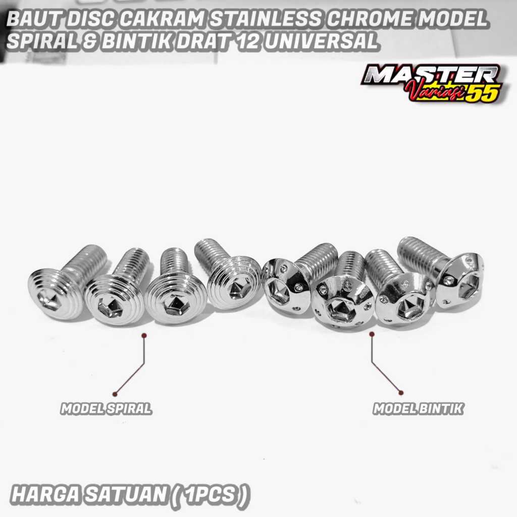 Jual BAUT PIRINGAN CAKRAM BAUT DISC CAKRAM CHROME STAINLESS MODEL SPIRAL/BINTIK HARGA SATUAN PER ...