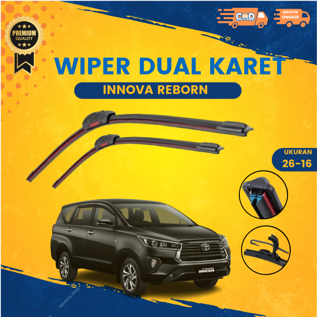 Jual Wiper Mobil Dual Karet Double Blade Sepasang Innova Reborn 26-16 Inch – Frameless, Tahan ...