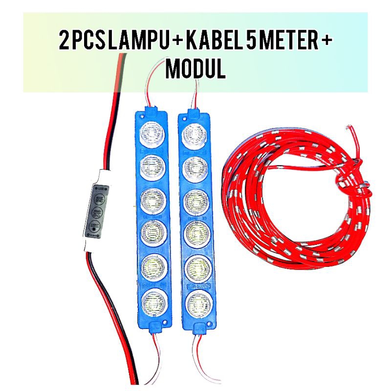 Jual 2 buah lampu LED 6 mata 12 volt 24 volt dan kabel 5 meter dan modul paket lengkap lampu ...