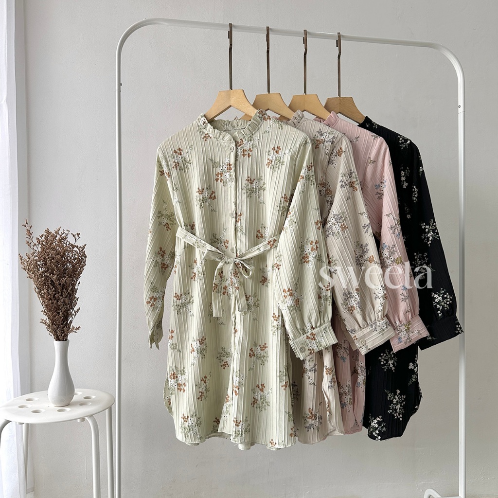 Jual SWEETA | Tunik Kancing Ikat Motif Flower | LD 110 cm | Lavanda ...