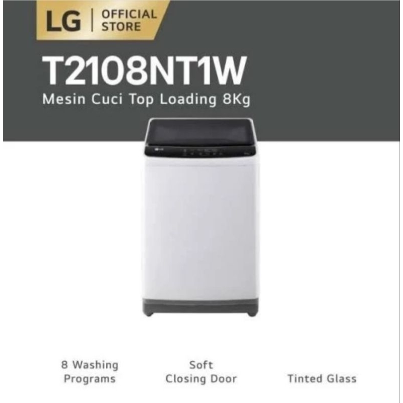 Jual MESIN CUCI LG 1 TABUNG 8KG T2108NT1W TOP LOADING LG 8KG | Shopee ...