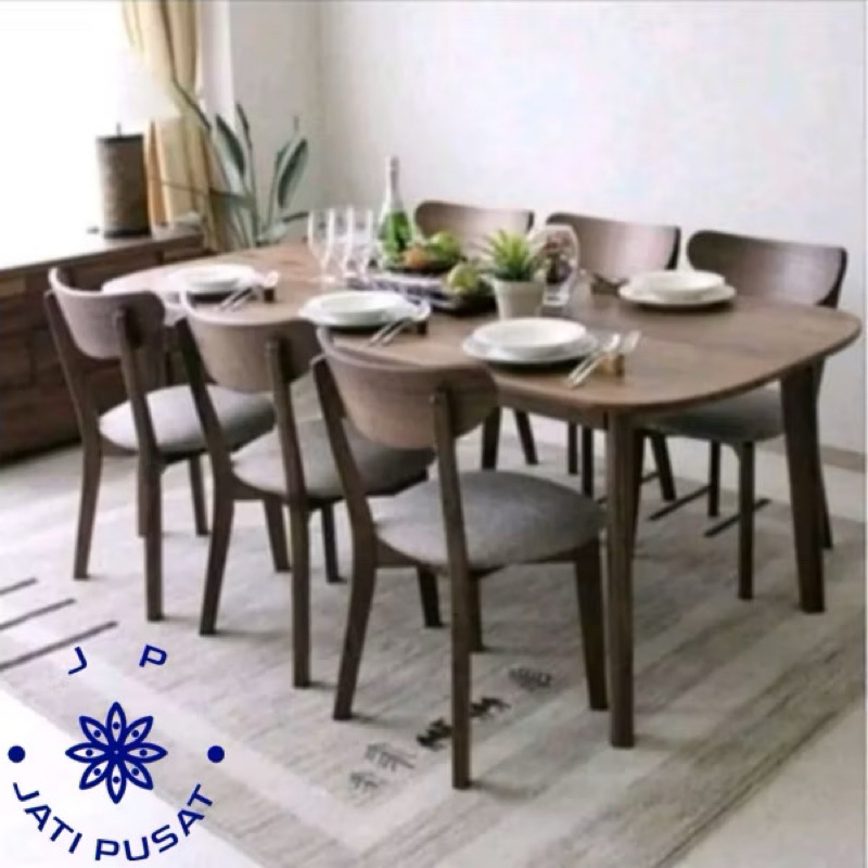 Jual Meja makan set 6 kursi cafe kayu jati lengkap busa dudukan kualitas bagus | Shopee Indonesia
