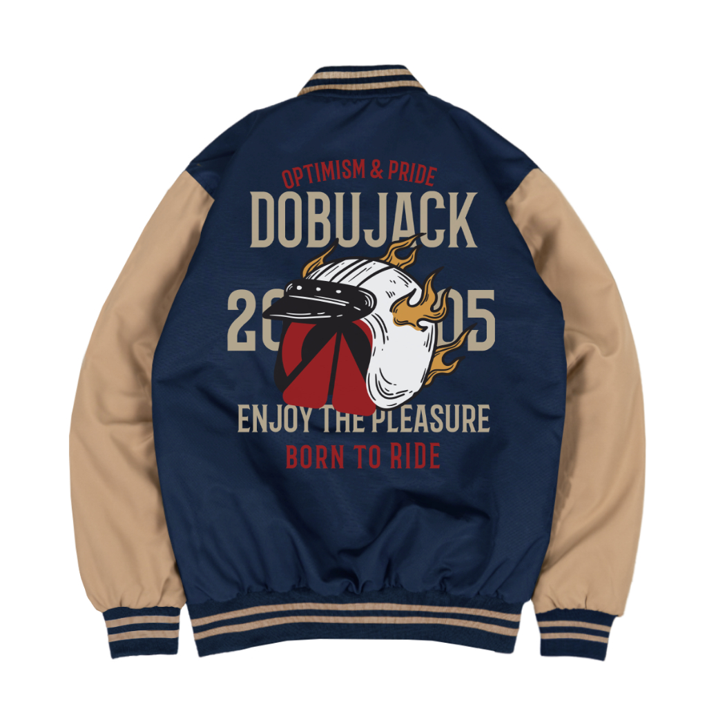 Jual Dobujack Jacket Varsity Born To Ride Navy | Shopee Indonesia