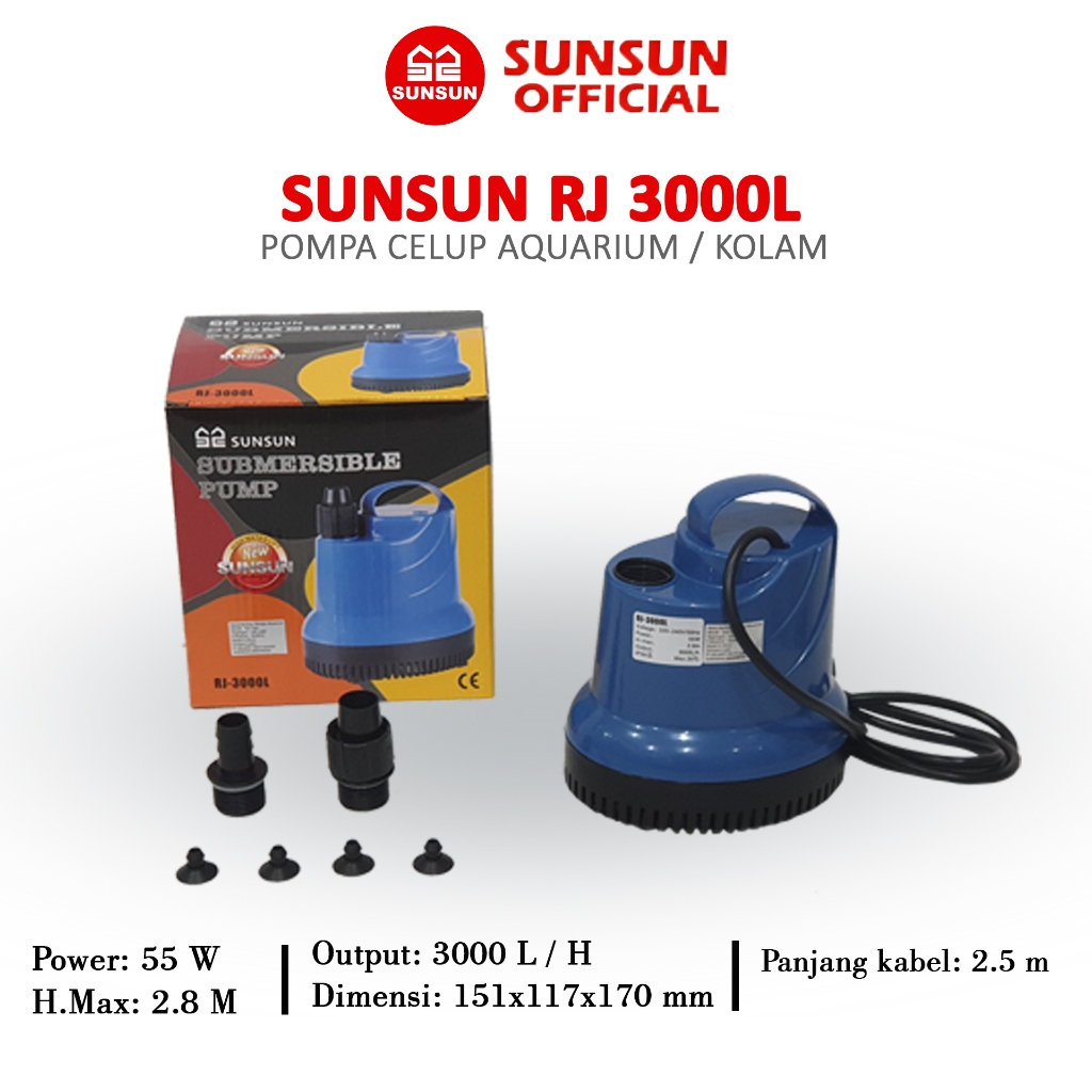 Jual SUNSUN RJ 3000L/3500L/4500L Series Pompa Air Celup Kolam Aquarium ...