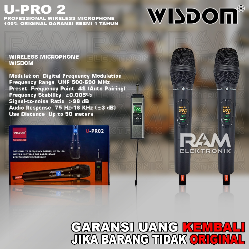 Jual Microphone Mic Wirelesss WISDOM U PRO 2 | UPRO 2 | U PRO 2 ...