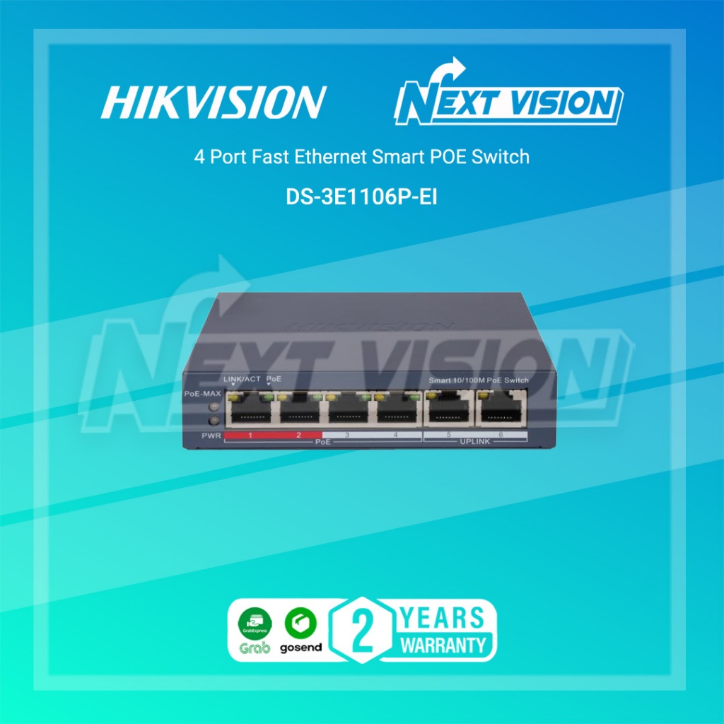 Jual DS-3E1106P-EI - HIKVISION 4 PORT FAST ETHERNET SMART POE SWITCH 2 UPLINK | Shopee Indonesia