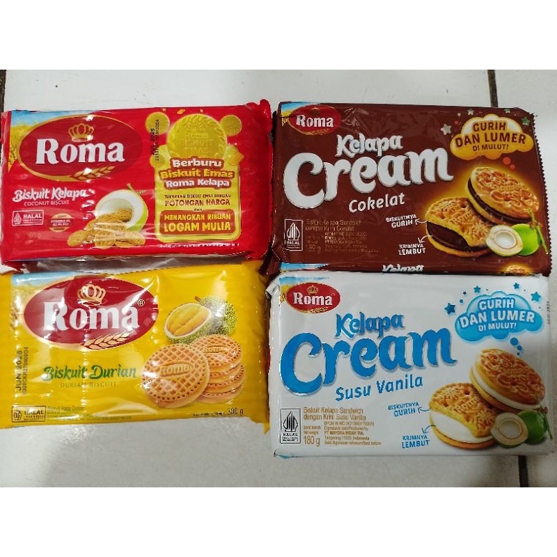 Jual Roma Biskuit Kelapa/Durian/Cream Cokelat/Cream Vanilla | Shopee ...