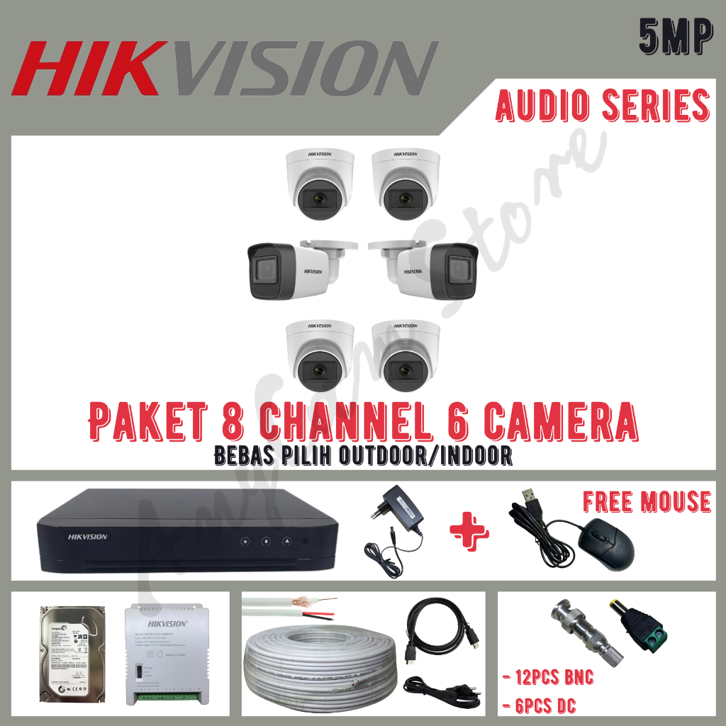 Jual Paket CCTV Hikvision 5MP 8 Channel 6 Kamera Turbo HD Audio Series | Shopee Indonesia