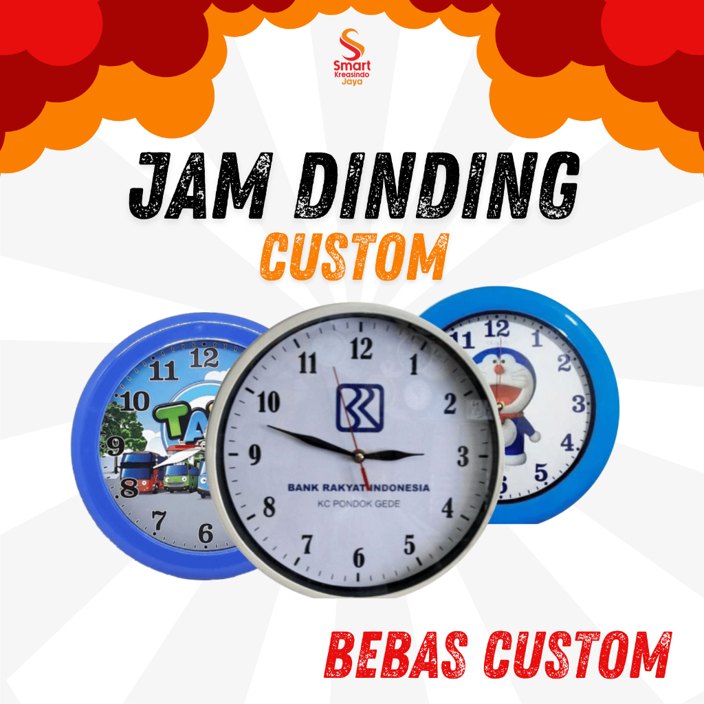 Jual Jam Dinding 32CM Bebas Custom Souvenir Logo Instansi Wedding Ultah ...