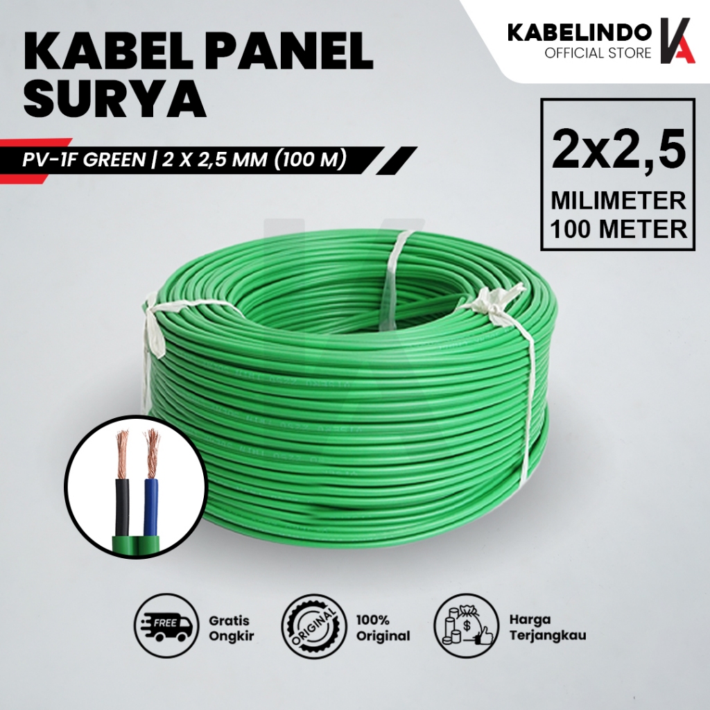 Jual Kabel Auto Solar Panel Surya PV-1F Green 2x2.5mm Dual Core 100 ...