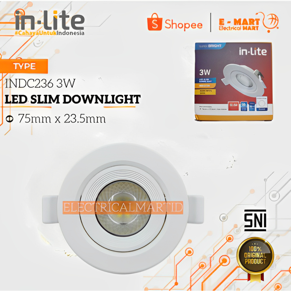 Jual INLITE SLIM Downlight 3" 3WATT Putih Kuning INDC236 | Shopee Indonesia
