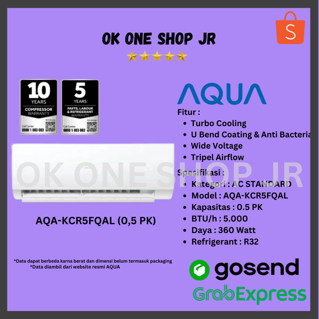 Jual AQUA AC AQA-KCR5FQAL Standard / AQA-KCR5 FQAL (1/2Pk) | Shopee Indonesia