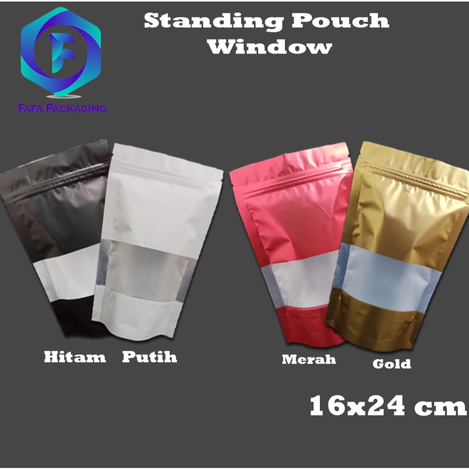 Jual Standing pouch 16x24 window kemasan plastik ziplock/zipper hitam ...