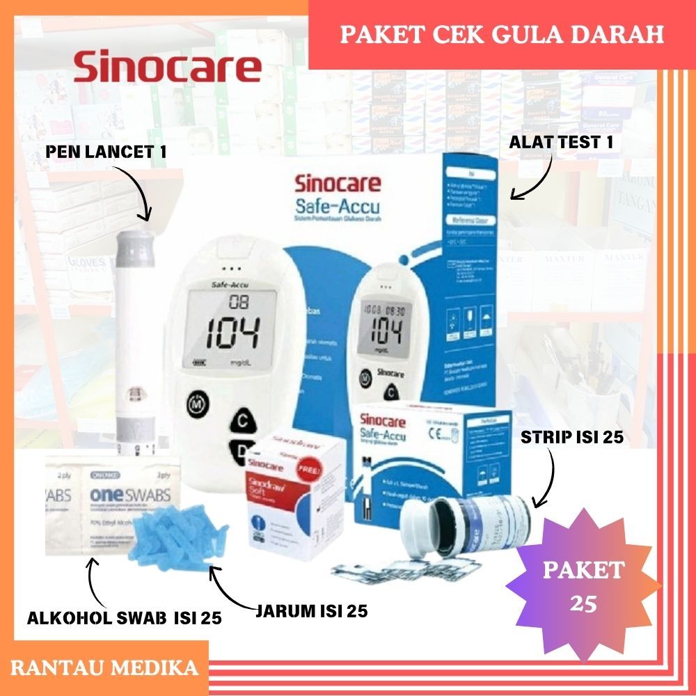 Jual Paket Lengkap Sinocare Safe-Accu Cek Gula Darah, 25pcs Strip ...