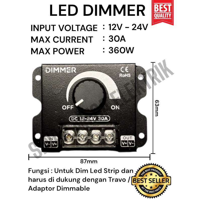 Jual DIMMER DC 12V 24V UNTUK LED STRIP 30A PENGATUR KECERAHAN CAHAYA ...
