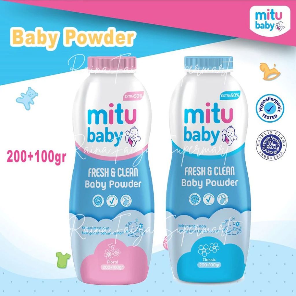 Jual Mitu Baby Powder 200g+100g [] Bedak Bayi Varian Classic & Floral ...
