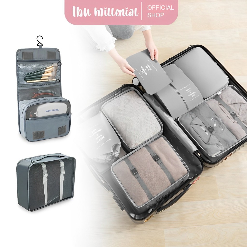 Jual IBUMILLENIAL Tas Travel Bag Set 8 in 1 Organizer Koper Storage Tas ...