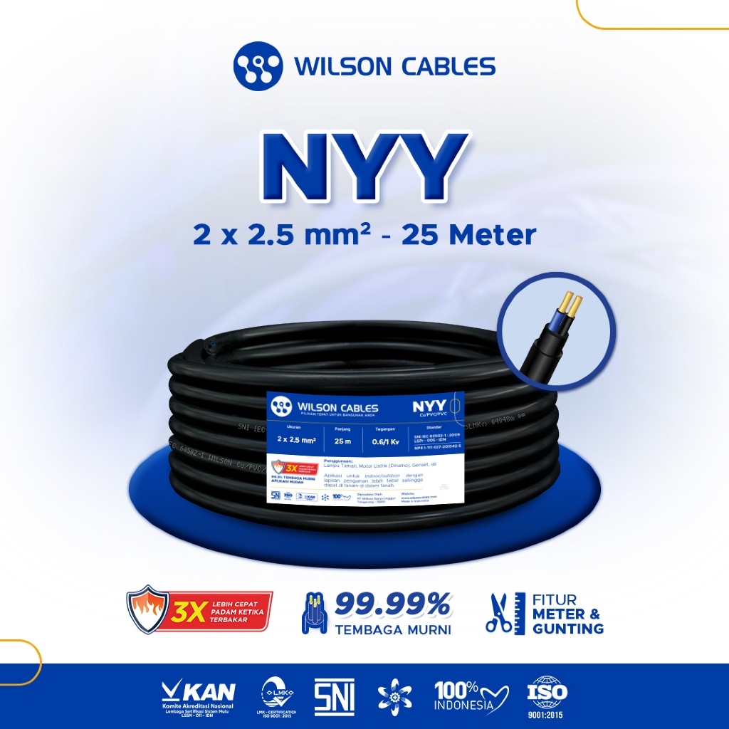Jual WILSON CABLES - NYY 2x2.5 mm² 25 Meter - Kabel Tembaga Kawat ...