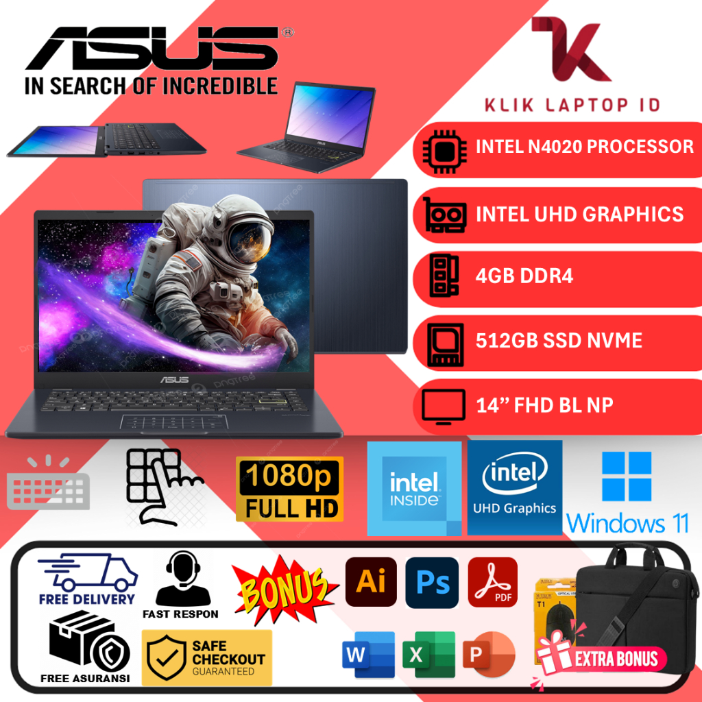 Jual BIG SALE Laptop ASUS Vivobook L410MA Intel N4020 Ram 4GB 512GB SSD ...