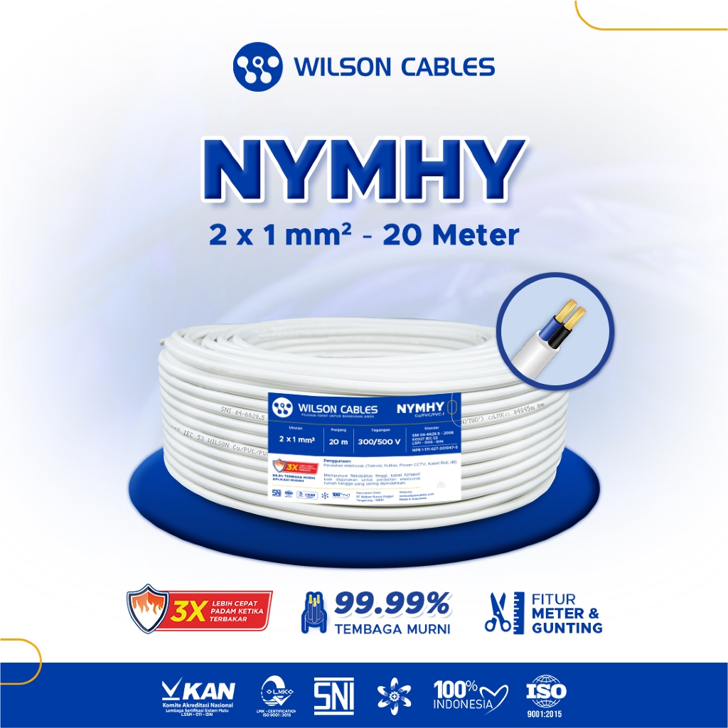 Jual WILSON CABLES - NYMHY 2x1 mm² 20 Meter - Kabel Tembaga Serabut ...