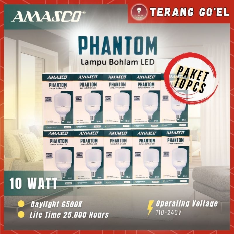 Jual (PAKET 10 PCS) LAMPU LED AMASCO PHANTOM 10 WATT Lampu Cahaya ...