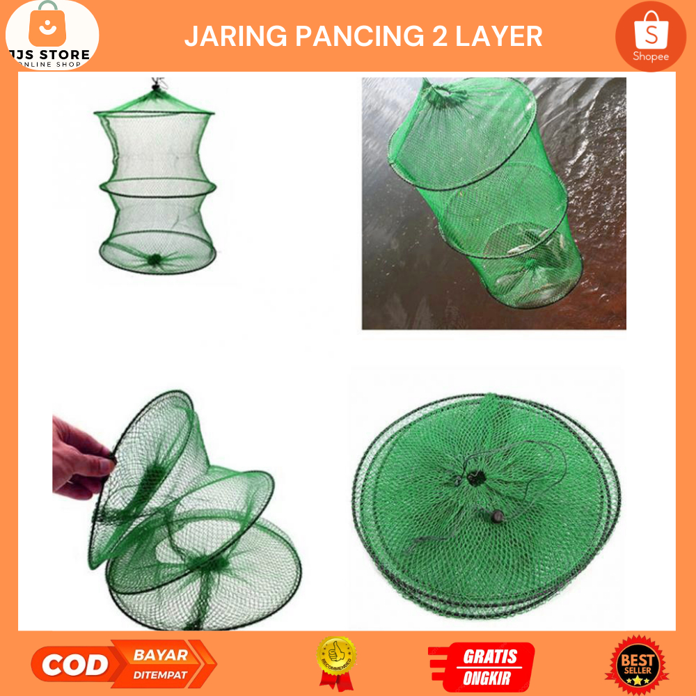Jual Jaring Pancing Ikan Udang Fishing Net Foldable 2 Layers / Jaring ...