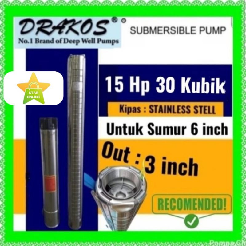 Jual Pompa satelit DRAKOS 6DFS30-12T 15Hp 3Phase 380v submersible deep ...