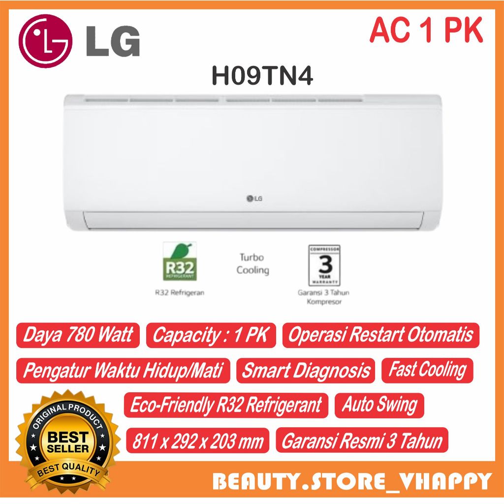 Jual AC LG 1 PK New Hercules Turbo Cooling Auto Swing 780 Watt H09TN4 ...